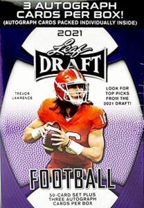 2021 leaf draft football box (50-card set & three autograph cards/bx)