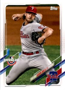 2021 topps opening day #128 aaron nola philadelphia phillies mlb baseball card nm-mt