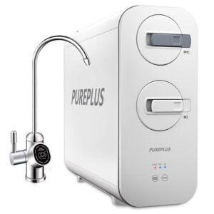 pureplus reverse osmosis water filtration system - tankless 600 gpd high output ro filter, 1.5:1 pure to drain, smart faucet, usa tech support, nsf/ansi 58 certified,ro filter system under sink