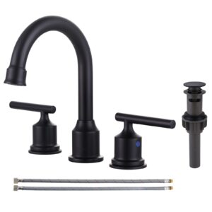 wowow 2 handle bathroom faucet matte black bathroom sink faucet widespread faucet with pop up drain brass bathroom faucet 3 hole vanity faucet 8 inch basin faucet