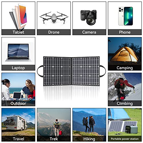 GOFORT Portable Solar Panel 100W 18V, Foldable Solar Charger Kit with USB Port, QC 3.0, DC Output, Compatible with Solar Generator Power Station Phones Laptops Tablet for Outdoor Activities