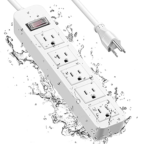 Upgraded Outdoor Power Strip Weatherproof, 5AC Outlets and 6ft Long Extension Cord IPX4 Waterproof Overload Protection Surge Protector for Baby Room/Bathroom/Patio/Kitchen/Garden, UL Certification