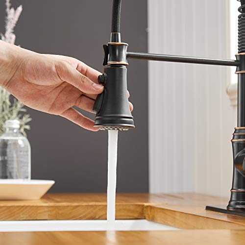 Homevacious Oil Rubbed Bronze Single Handle Pull Down Sprayer Faucet with 3 Function Spring High Arc for Kitchen Sink