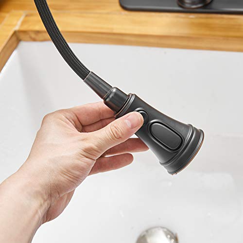 Homevacious Oil Rubbed Bronze Single Handle Pull Down Sprayer Faucet with 3 Function Spring High Arc for Kitchen Sink