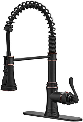 Homevacious Oil Rubbed Bronze Single Handle Pull Down Sprayer Faucet with 3 Function Spring High Arc for Kitchen Sink