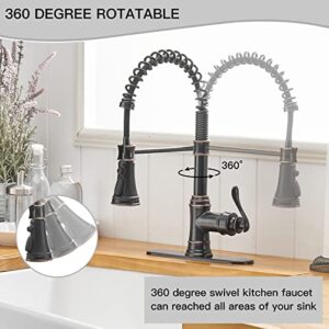 Homevacious Oil Rubbed Bronze Single Handle Pull Down Sprayer Faucet with 3 Function Spring High Arc for Kitchen Sink