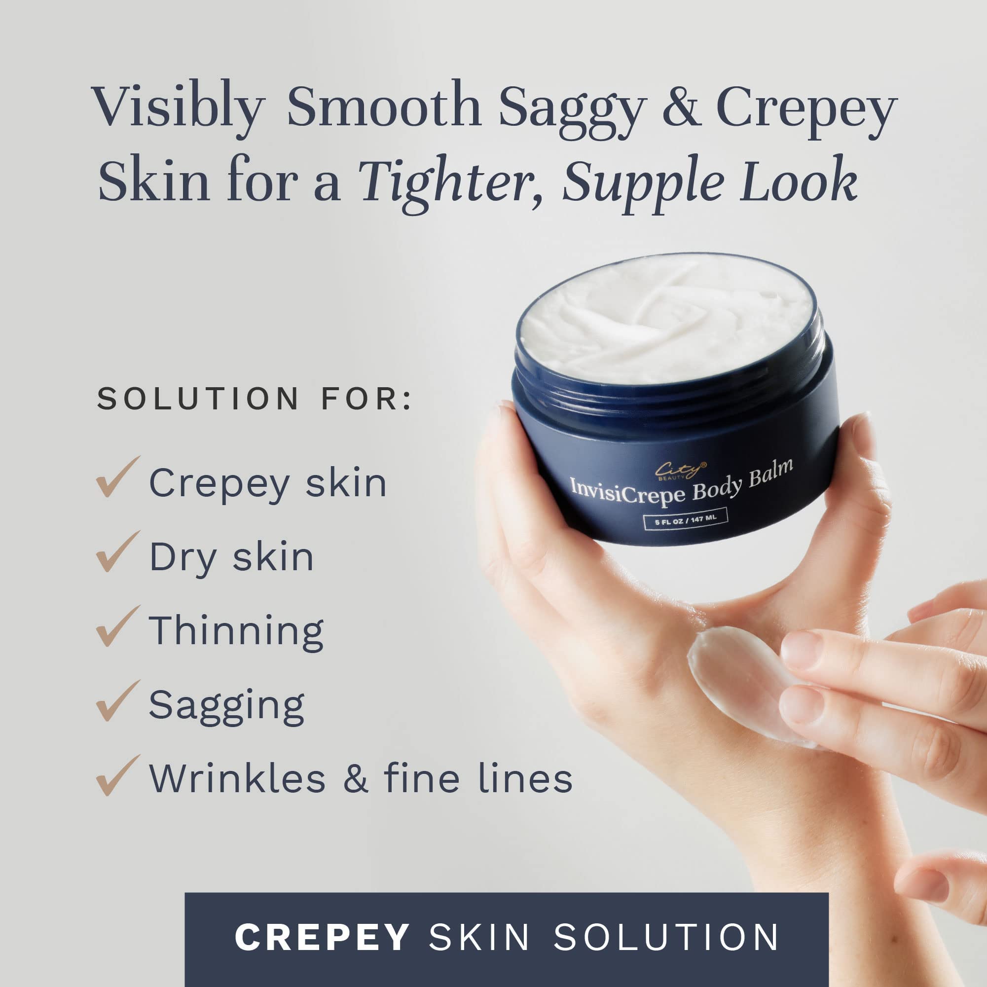 City Beauty InvisiCrepe Body Balm - Firming Cream for Whole Body - Anti-Aging, Wrinkles, Crepe Skin - Niacinamide Formula, Cruelty-Free, 5 fl oz