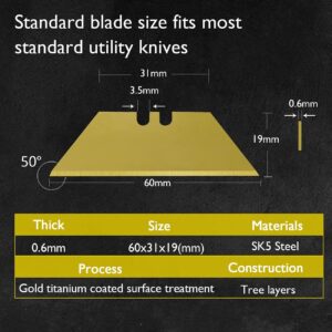 Utility Knife Blades Gold Titanium Coated & Recycled Dispenser - Longer Life blades 3X10 Pack