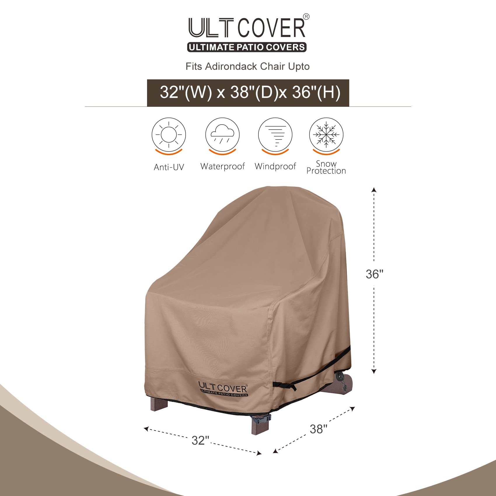 ULTCOVER Waterproof Patio Adirondack Chair Cover 2 Pack for Outdoor Chair Size Upto 32W x 38D x 36H inch