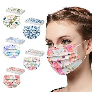 5 colors adults flower printed disposable face_masks for glasses wearers 3-ply colorful floral rose breathable facemask for adult face protective shield with nose wire outdoors indoors 50pc