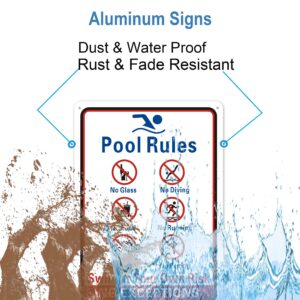 Pool Rules Signs No Diving No Glass Sign, No Food No Pushing No Running No Peeing in Pool Swim at Your Own Risk Signs, 14 x 10 Inches Rust Free Rust Free Aluminum, Easy Mounting (1 Pack )