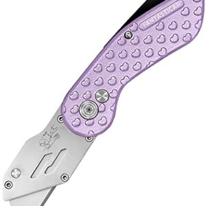 FantastiCAR Folding Utility Knife Cute Box Cutter, Chic Pattern on Metal Body with Extra 5 Blades (Purple-Hearts)