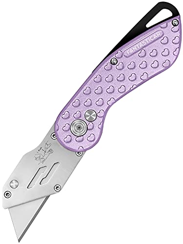 FantastiCAR Folding Utility Knife Cute Box Cutter, Chic Pattern on Metal Body with Extra 5 Blades (Purple-Hearts)