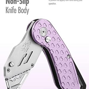 FantastiCAR Folding Utility Knife Cute Box Cutter, Chic Pattern on Metal Body with Extra 5 Blades (Purple-Hearts)