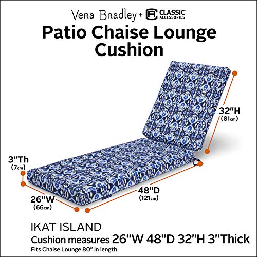 Classic Accessories for Vera Bradley Water-Resistant Patio Chaise Lounge Cushion, 26 x 48 x 32 x 3 Inch, Ikat Island