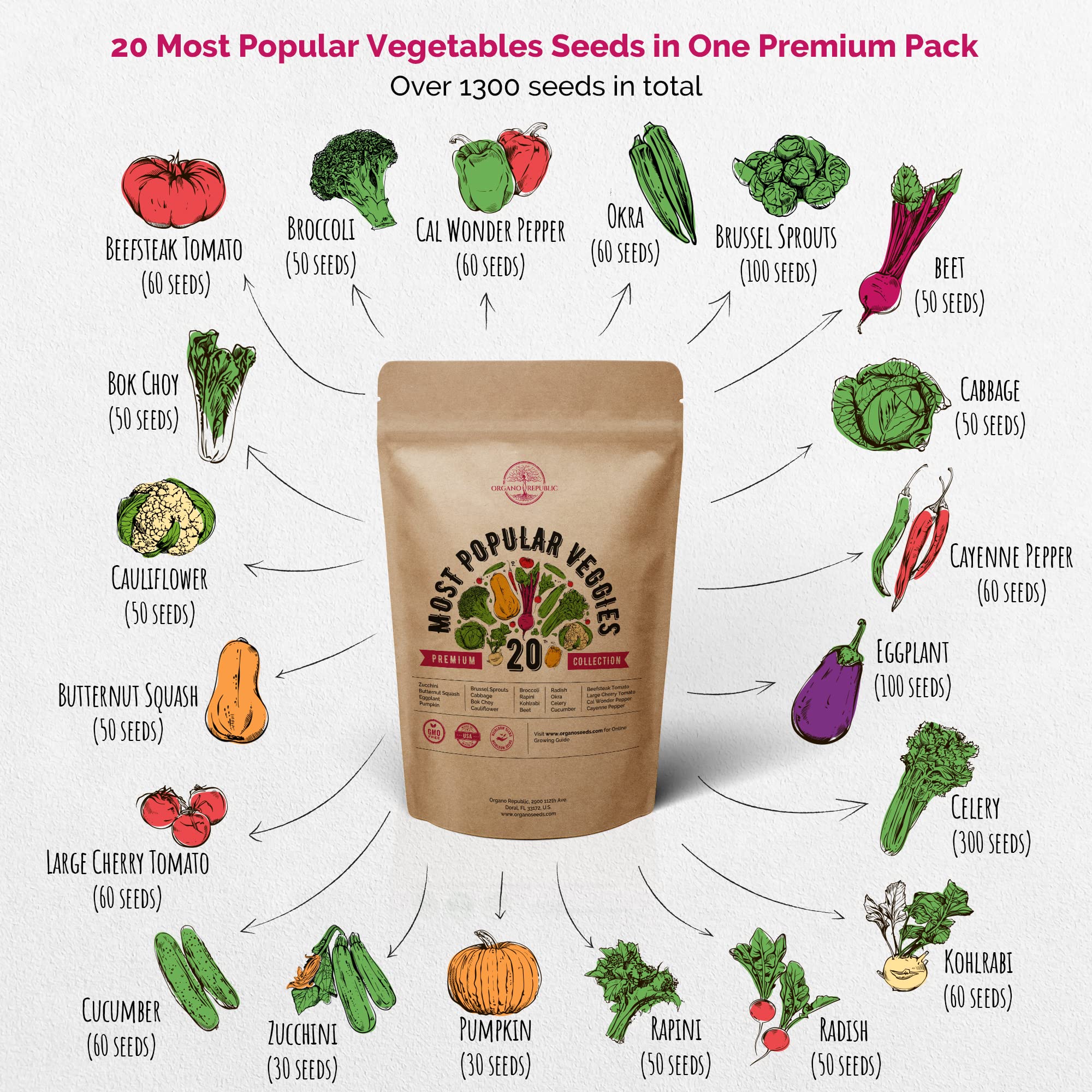 20 Vegetable Non-GMO Heirloom Seeds for Planting Vegetables and Fruits - Seed Packets in Home Survival Garden Seeds Variety Pack for Hydroponic and Outdoor Planting, Semillas de Vegetales Para Sembrar