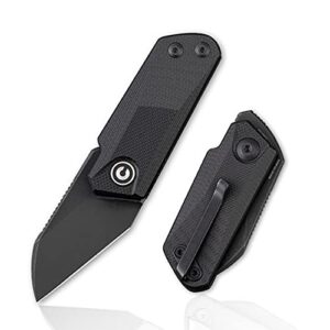 civivi ki-v front flipper pocket knife, double detent slip joint small folding knife with deep carry pocket clip for easy edc c2108b (black)