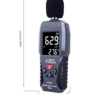 DIMMAIRY Decibel Meter, Digital Sound Level Noise Meter Measurement 30-130dB Backlight MAXMIN, Data Hold Auto Power Off Dual Ranges,Black