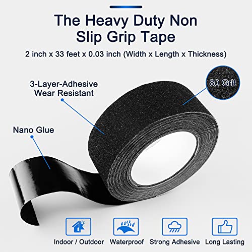 SANKEMU Anti Slip Black Anti Slip Tape, 2 inch by 33 feet, Non-Slip Traction Grip Tape to Tubs, Boats, Stairs, Clear, Soft, Comfortable for Bare feet