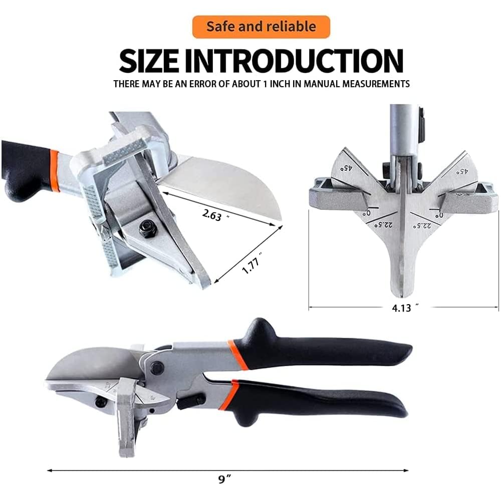 Terizger Miter Shears for Angular,Quarter Round Cutting Tool,Multi Angle Miter Shear Cutter for Wood Chips, 0-135 Degree Adjustable, with 1 Extra blade (Miter Shears)