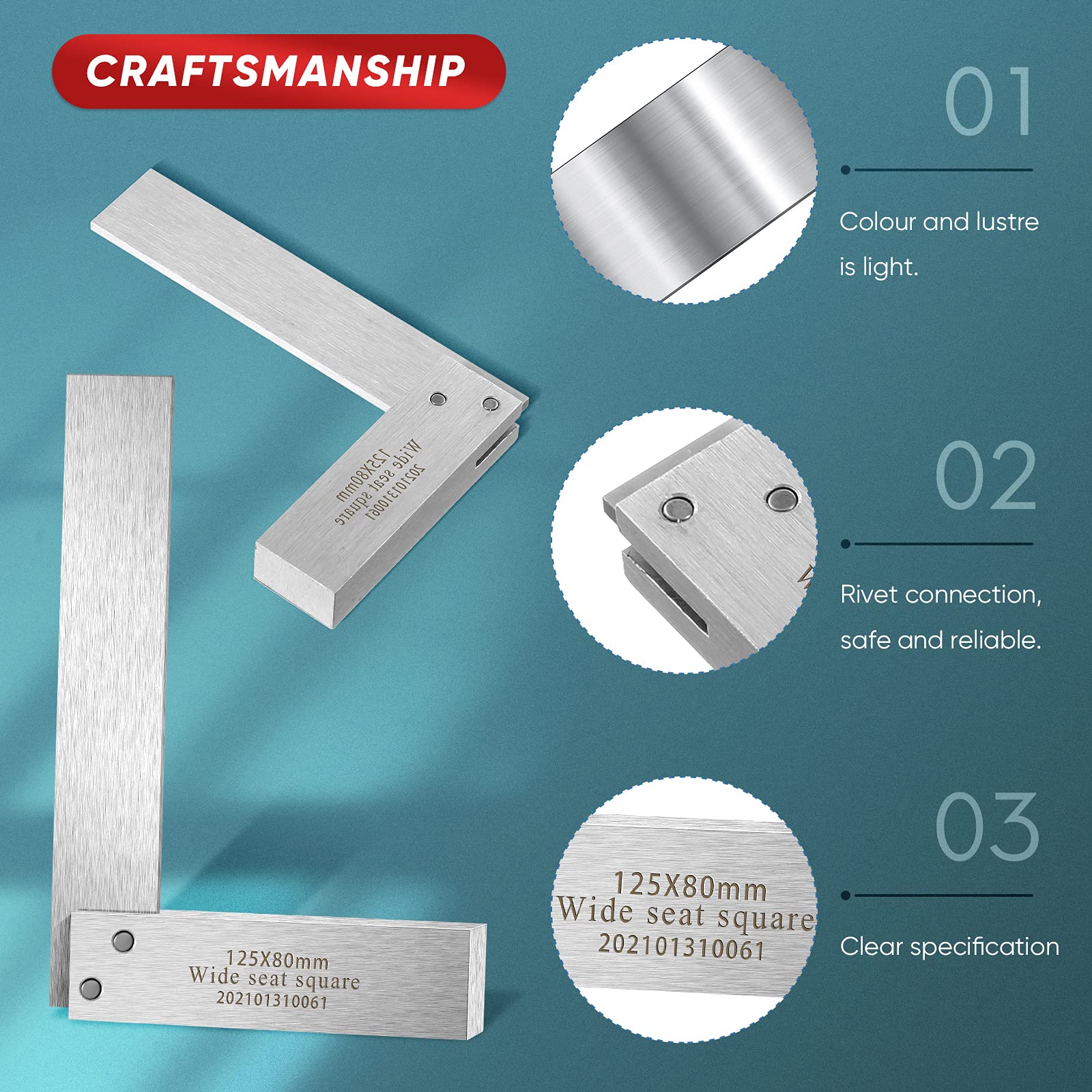 Machinist Square Set, 2, 3, 4 and 6 Squares Machinist Square Mechanical Engineer Steel Square High Precision 90 Degree Wide Base Square Tool L-type Testing Measuring Tool