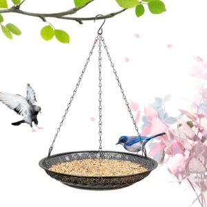 cqairiou premium hanging bird feeder tray,size 11.8” large platform bird feeder stainless steel mesh tray,wild bird feeder for outside hanging seed platform