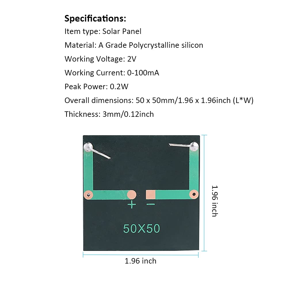 dream_light Mini Solar Panel, 10Pcs 2V 100mA 0.2W Polysilicon Small Solar Cell Module for DIY Solar Light Toys Charger 50x50mm