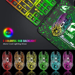 Wireless Gaming Keyboard and Mouse Combo,Rainbow Backlit Rechargeable 3800mAh Battery,87 Keys Mechanical Feel Ergonomic Waterproof Keyboard,RGB Gaming Mute Mouse and Mousepad for PC Gamers (Black)