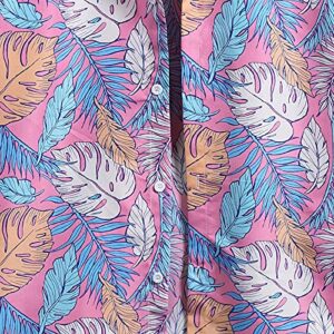 Men's Casual Summer Print Buttons V-Neck Short Sleeves O-Neck Loose Hawaii Shirts Blouse Tops(Pink, L)