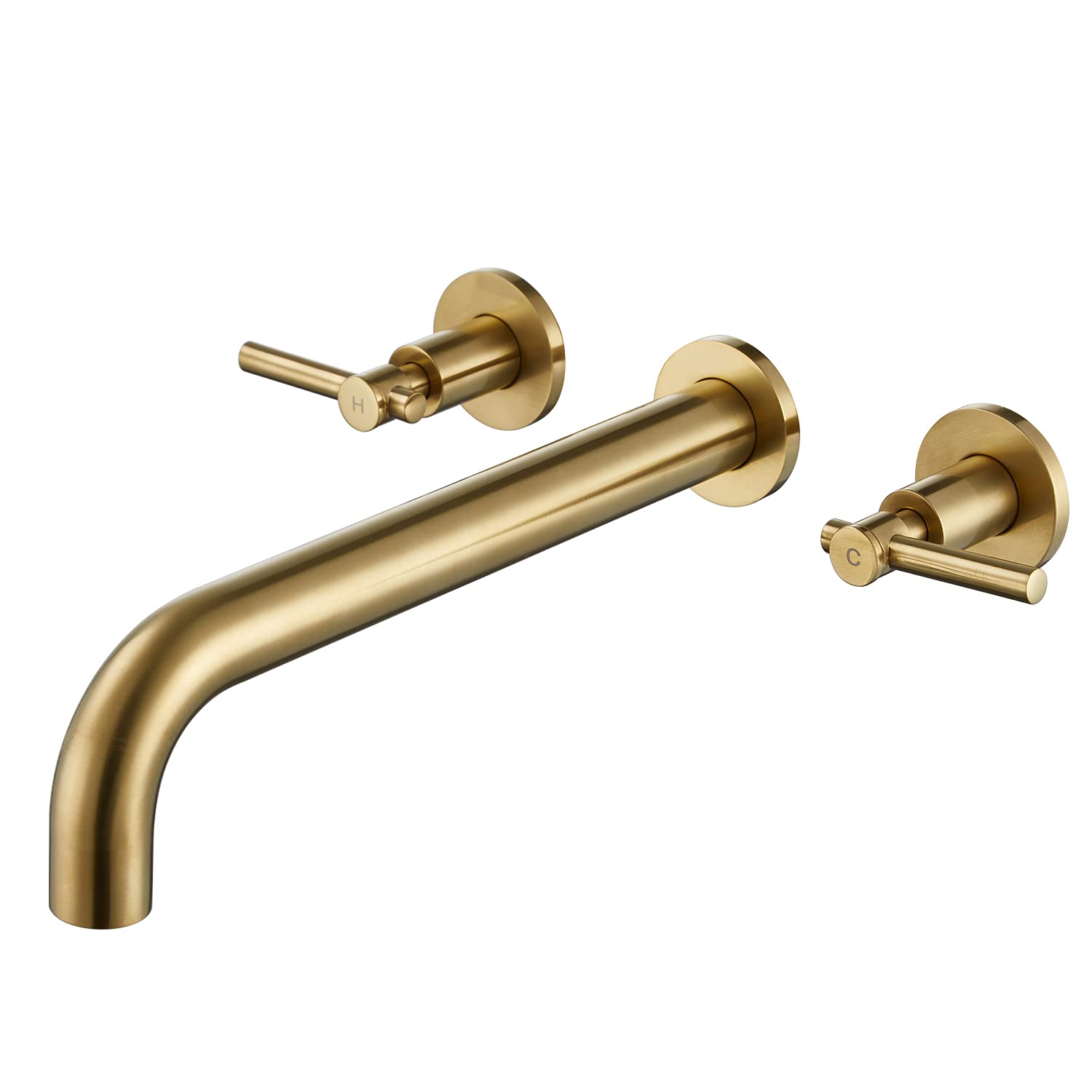 Wowkk Wall Mount Tub Filler Brushed Gold Tub Faucet Brass Bathroom Bathtub Faucets with 2 Handles