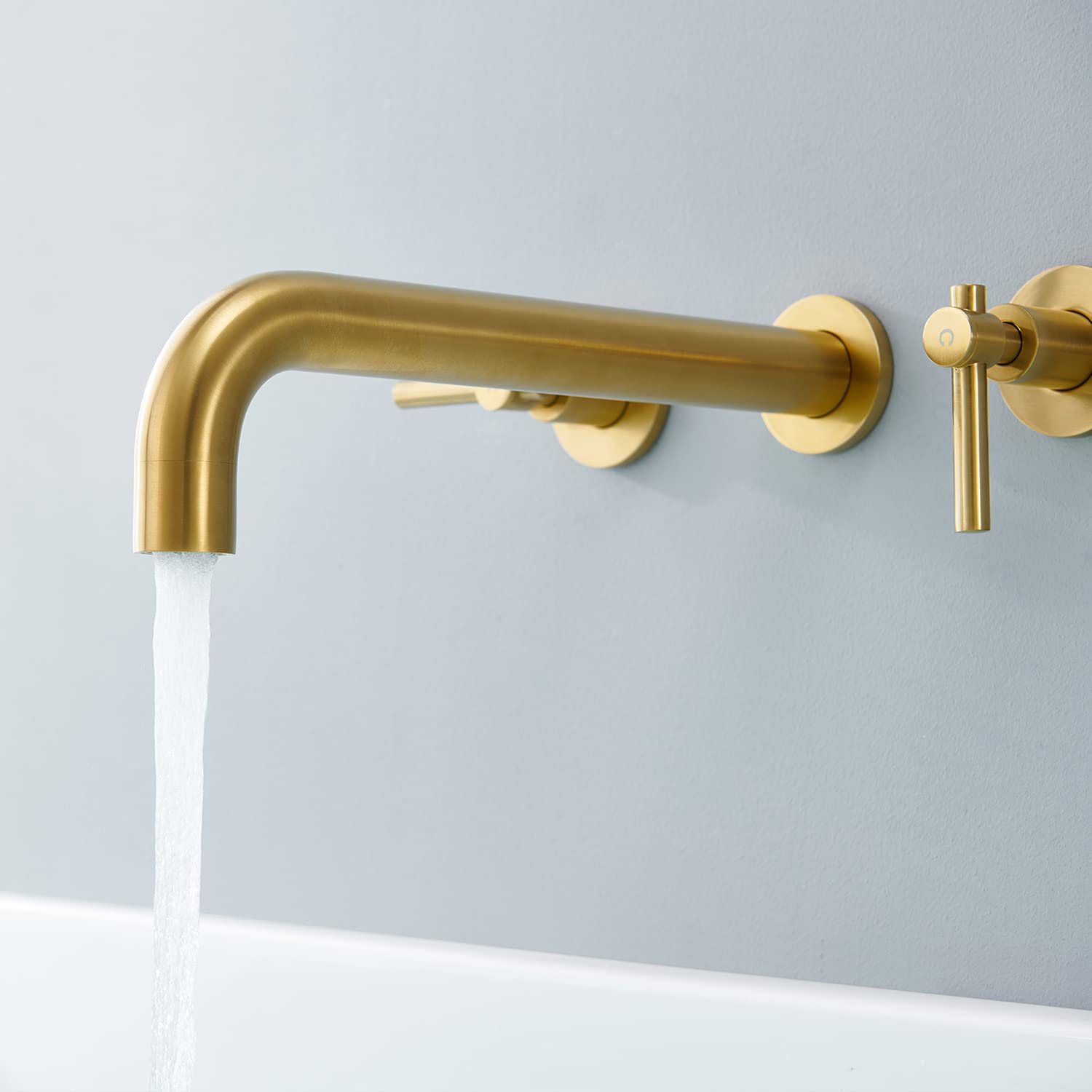 Wowkk Wall Mount Tub Filler Brushed Gold Tub Faucet Brass Bathroom Bathtub Faucets with 2 Handles