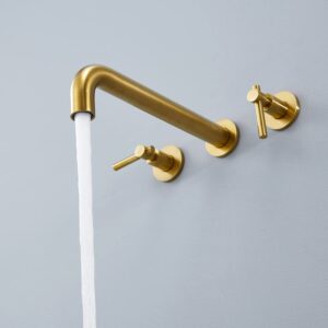 Wowkk Wall Mount Tub Filler Brushed Gold Tub Faucet Brass Bathroom Bathtub Faucets with 2 Handles