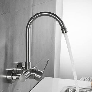 Kitchen Sink Faucet Brushed Nickel Wall Mount 360° Swivel Single Handle Restaurant Utility Sink Faucet in Wall Faucet Kitchen Bar Laundry Faucet Commercial