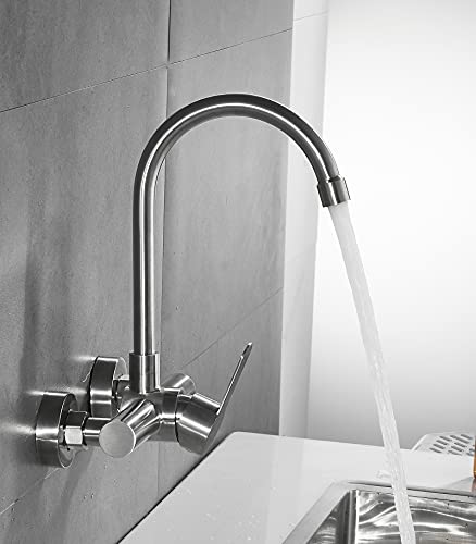 Kitchen Sink Faucet Brushed Nickel Wall Mount 360° Swivel Single Handle Restaurant Utility Sink Faucet in Wall Faucet Kitchen Bar Laundry Faucet Commercial