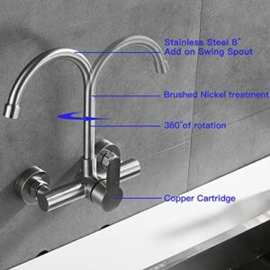 Kitchen Sink Faucet Brushed Nickel Wall Mount 360° Swivel Single Handle Restaurant Utility Sink Faucet in Wall Faucet Kitchen Bar Laundry Faucet Commercial