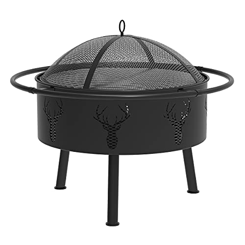 Blue Sky Outdoor Living WBFB29-MD 29” Round Barrel Wood Fire Pit with Steel Ring