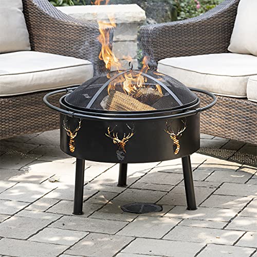 Blue Sky Outdoor Living WBFB29-MD 29” Round Barrel Wood Fire Pit with Steel Ring