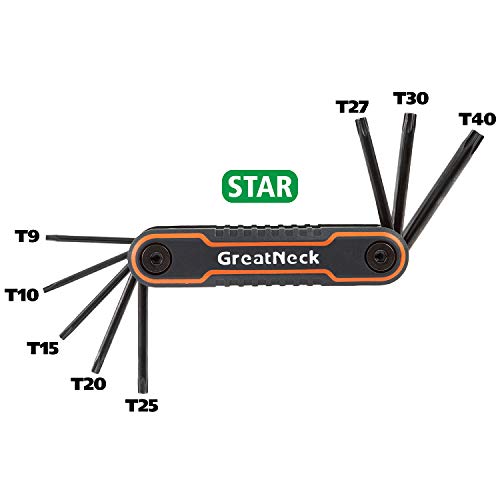 GreatNeck 74206 25 Piece Folding Star, SAE, And Metric Hex Key Set, Allen Key Set, Labeled Wrench Sizes, Adjustable, Color Coded Body for Easy Identification