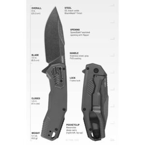 Kershaw Cannonball Pocket Knife, 3.5" D2 Carbon Steel Drop Point Blade, assisted opening with Flipper, Frame Lock, EDC