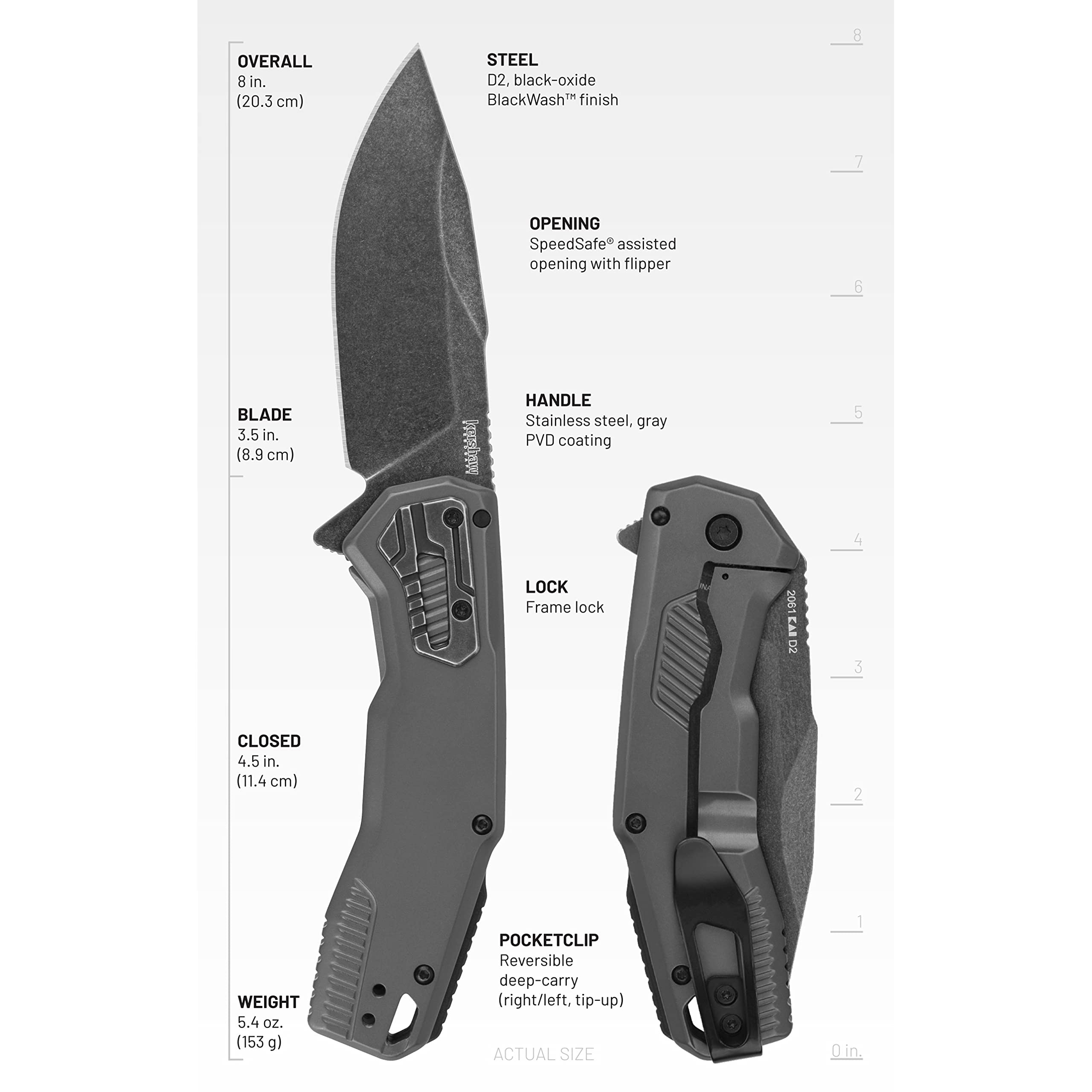 Kershaw Cannonball Pocket Knife, 3.5" D2 Carbon Steel Drop Point Blade, assisted opening with Flipper, Frame Lock, EDC