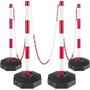 vevor plastic stanchion, 4pcs chain stanchion, plastic stanchion kit w/ 32ft chain 8 s-hooks, pe plastic white stanchion for warning/crowd control at parking lot, construction lot, driveway elevator