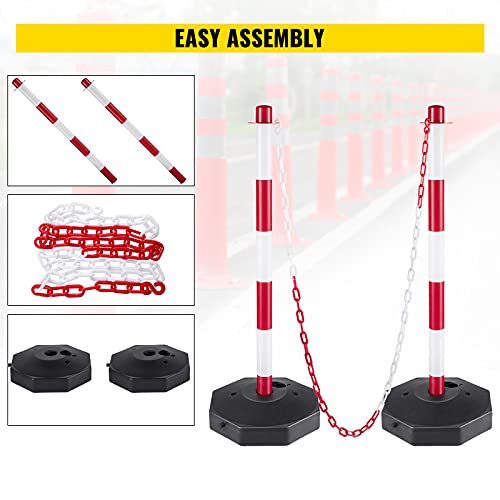 VEVOR Plastic Stanchion, 4pcs Chain Stanchion, Plastic Stanchion Kit w/ 32ft Chain 8 S-Hooks, PE Plastic White Stanchion for Warning/Crowd Control at Parking Lot, Construction Lot, Driveway Elevator