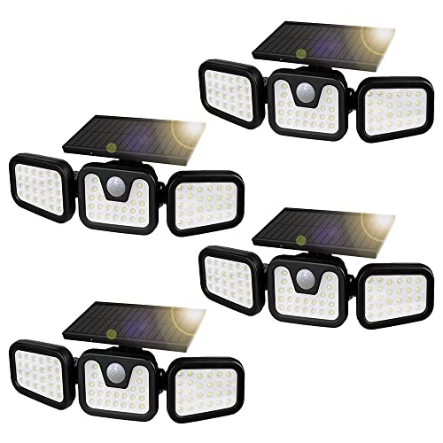 4PACK Solar Security Light Outdoor Solar Motion Sensor Light 500Lumen 74LED Solar Powered Security Flood Lighting with 3 Heads Wide Angle Illumination IP65 Waterproof for Outdoor Porch Yard Garage