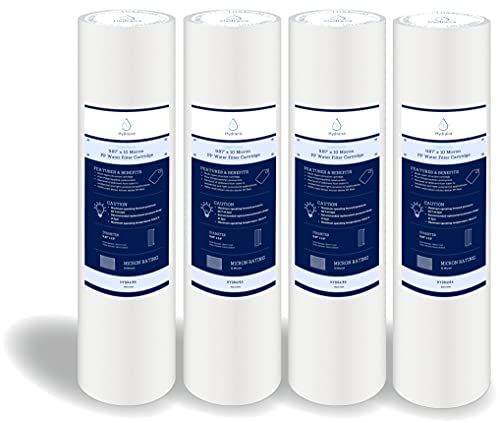 Hydraira 4-Pack 10 Micron 9.87” x 2.5” Sediment Water Filter Replacement Cartridge for Any Standard RO unit | Whole House RO System | Whole House Sediment Filtration CG9870010