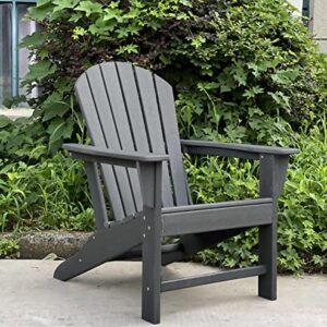 Farmhouse Adirondack Chair Wood Texture, Poly Lumber Patio Chairs, Pre-Assembled Weather Resistant Outdoor Chairs for Pool, Deck, Backyard, Garden, Fire Pit Seating, Slate Gray