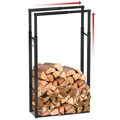 VOUNOT Firewood Rack Adjustable Firewood Holder Heavy Duty Log Holder Stand for Fireplace Fire Wood Storage Holder for Indoor Outdoor 5 ft Height Black