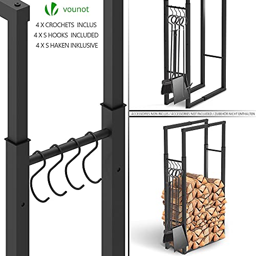 VOUNOT Firewood Rack Adjustable Firewood Holder Heavy Duty Log Holder Stand for Fireplace Fire Wood Storage Holder for Indoor Outdoor 5 ft Height Black