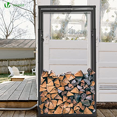 VOUNOT Firewood Rack Adjustable Firewood Holder Heavy Duty Log Holder Stand for Fireplace Fire Wood Storage Holder for Indoor Outdoor 5 ft Height Black