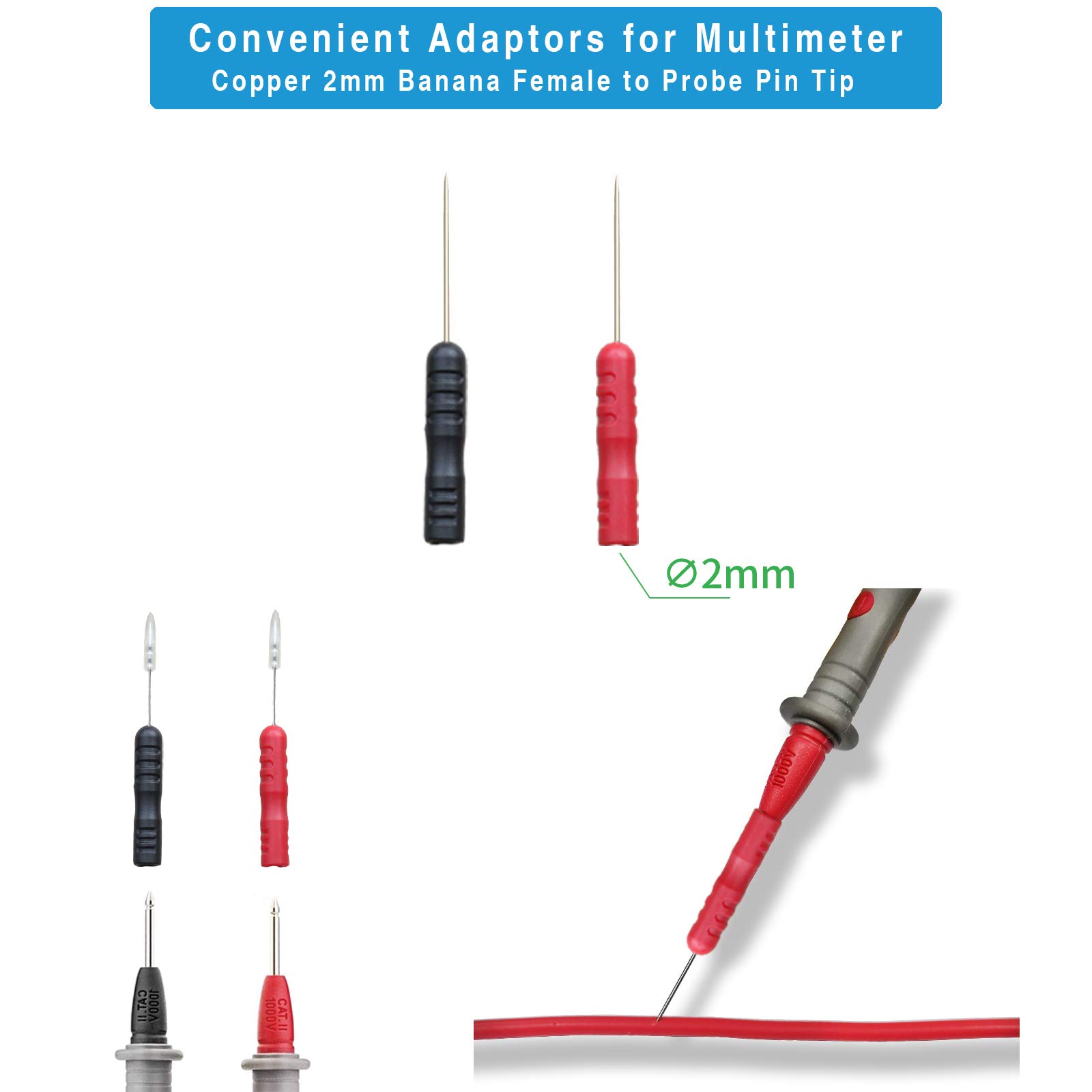 Testeronics 47 in 1 Back Probe Kit with 6 Pockets Roll Up Tool Bag |5 PCS Wire Piercer with Cover| 20 PCS Back Probe Pin | 10 PCS 4mm Banana Plug to Alligator Clip Circuit Test Lead 39.37 inch