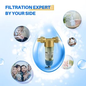 GOLDEN ICEPURE 40 Micron Spin Down Water Filter, Whole House Spin Down Sediment Water Filter with Scrapper, Reusable Flushable Pre-Filtration System, 1" MNPT + 3/4" FNPT + 3/4"MNPT, BPA Free